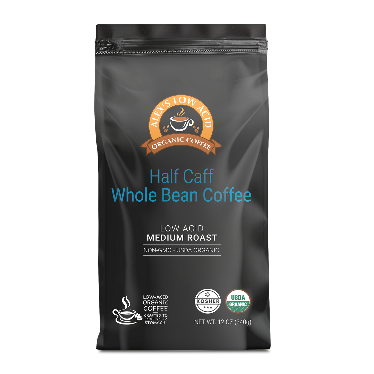 Alex's Low Acid Organic Coffee™ - Half Caff Whole Bean (12oz ...