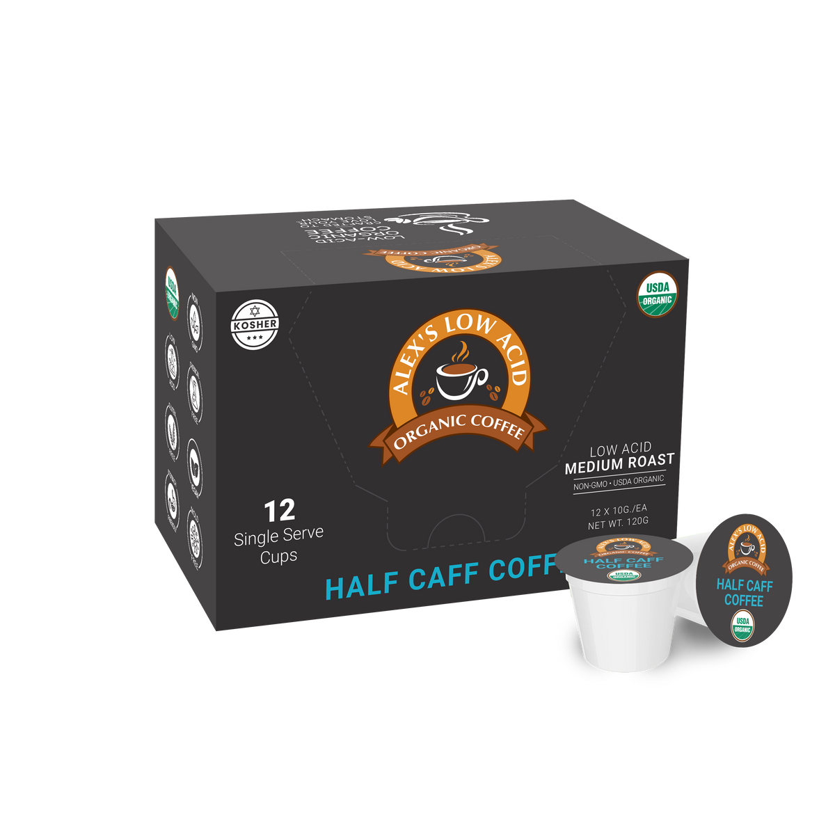 Alex's Low Acid Organic Coffee™ Single Serve Cups - Half Caff ...