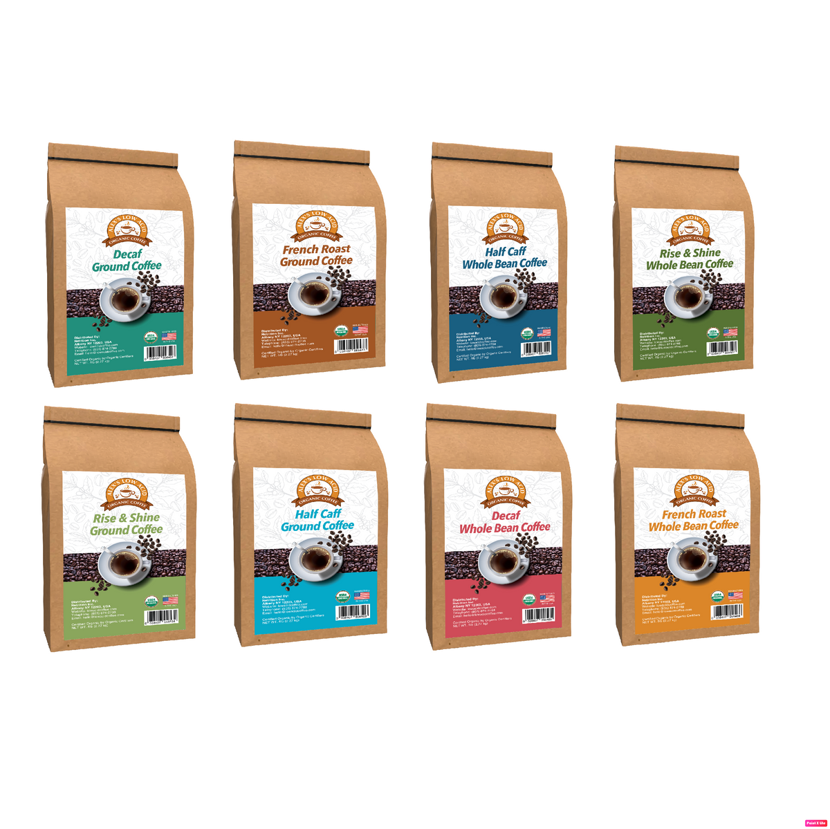 Alex's Low Acid Organic Coffee™ Ultimate 5lb Bag Variety Pack ...